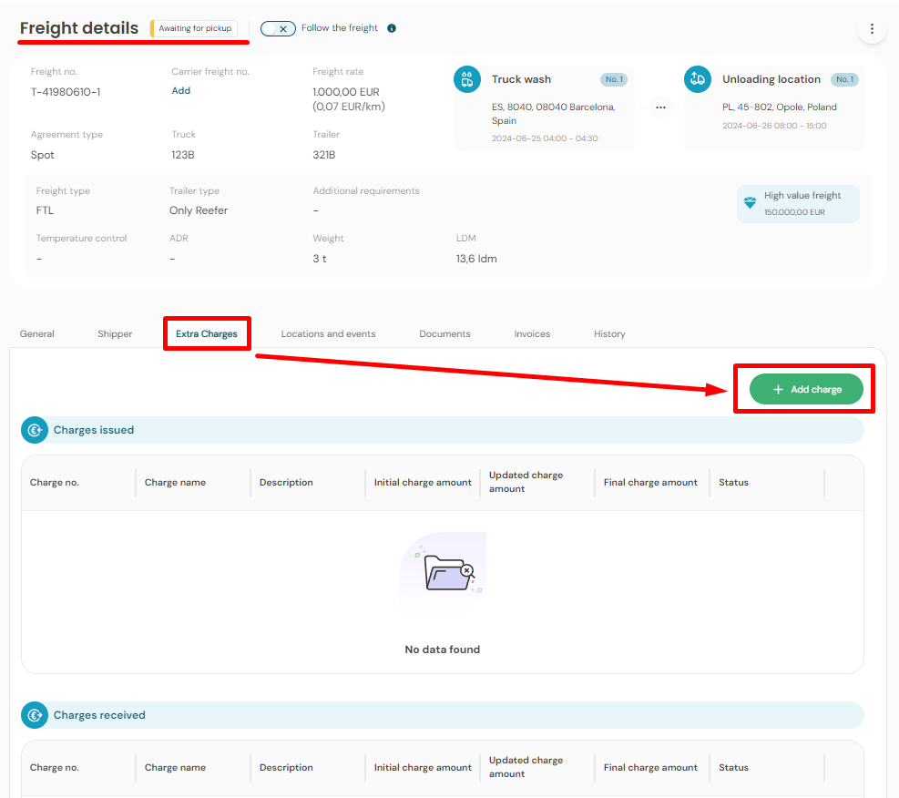 Extra Charges Functionality – Girteka